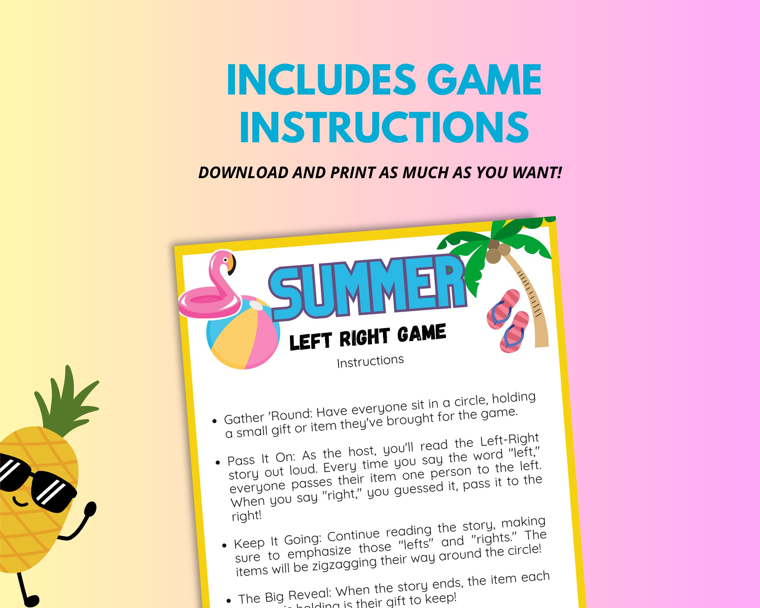 Summer Left Right Game Left Right Summer Printable Game Pool Party Game ...