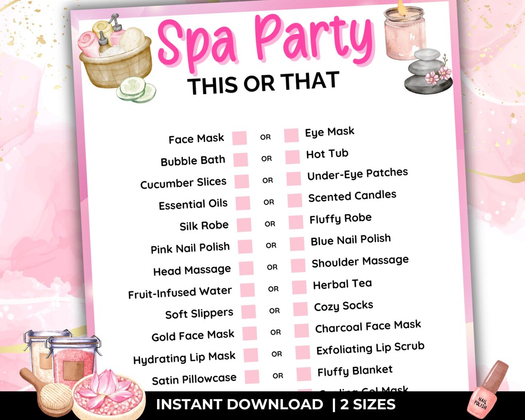 Spa Party Printable Activity, Spa Party Party Games, Spa Party Games ...