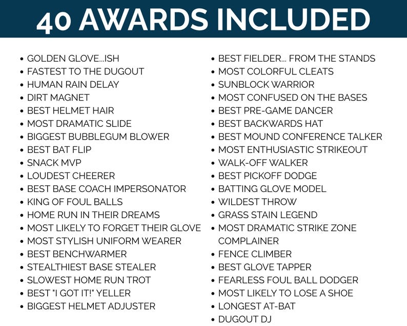 Funny Baseball Awards, Baseball Certificate, Funny Team Awards, Funny ...
