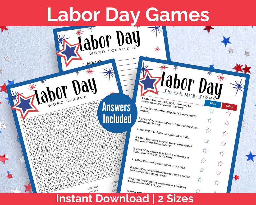 Labor Day Trivia Games Printable, Labor Day Worksheets, Labor Day ...