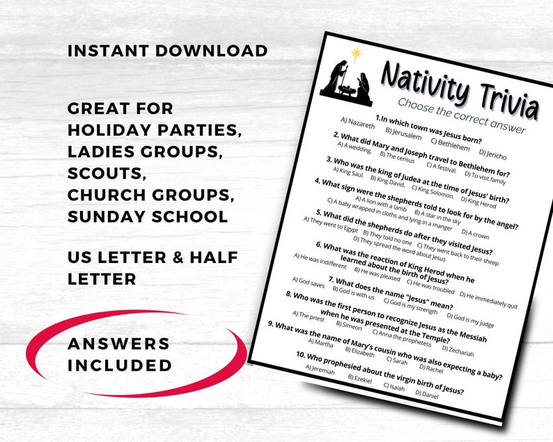 Christmas Trivia Game Nativity, Christmas Bible Trivia Game, Church ...