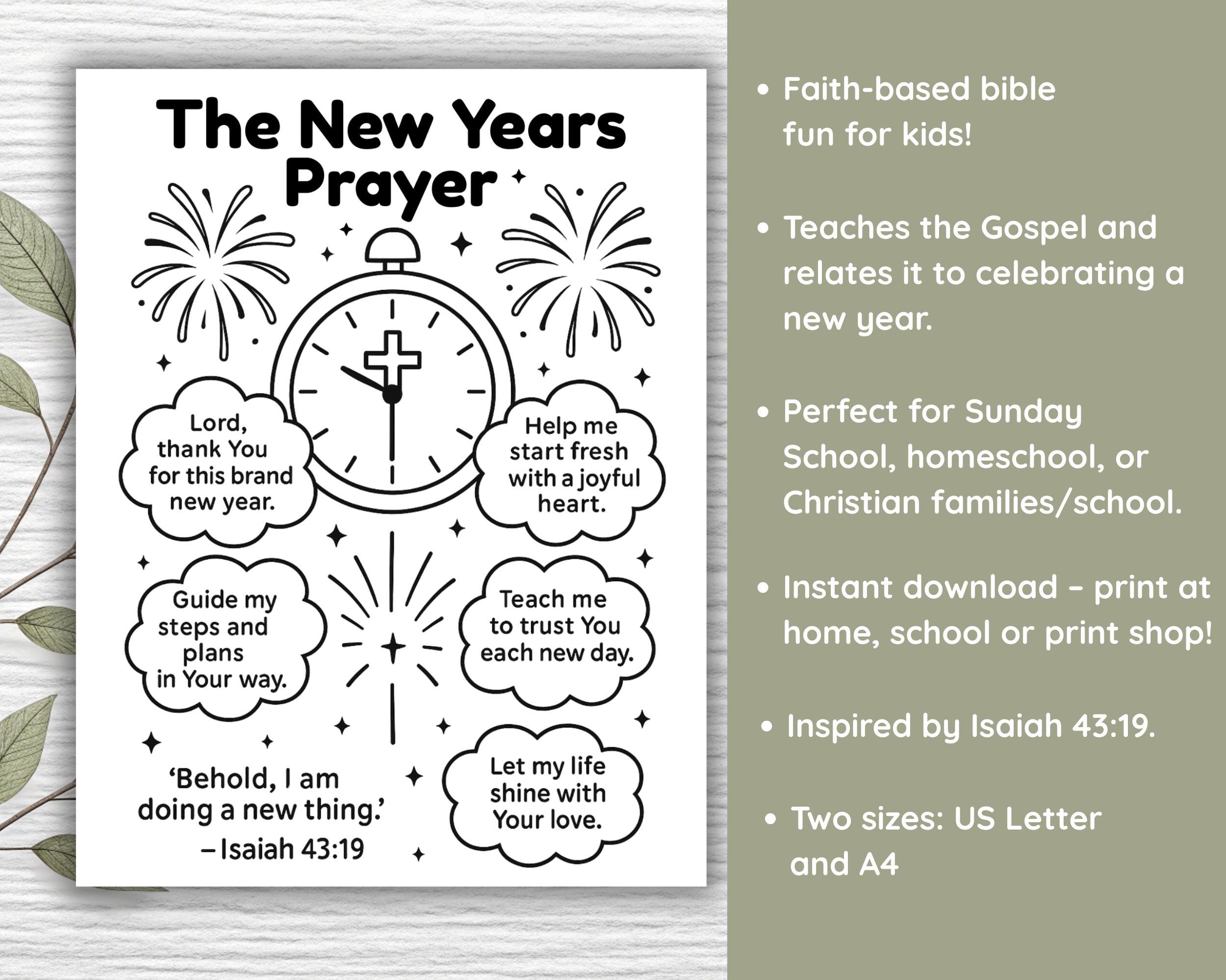 New Years Christian Preschool Craft, Printable New Years Prayer, New ...