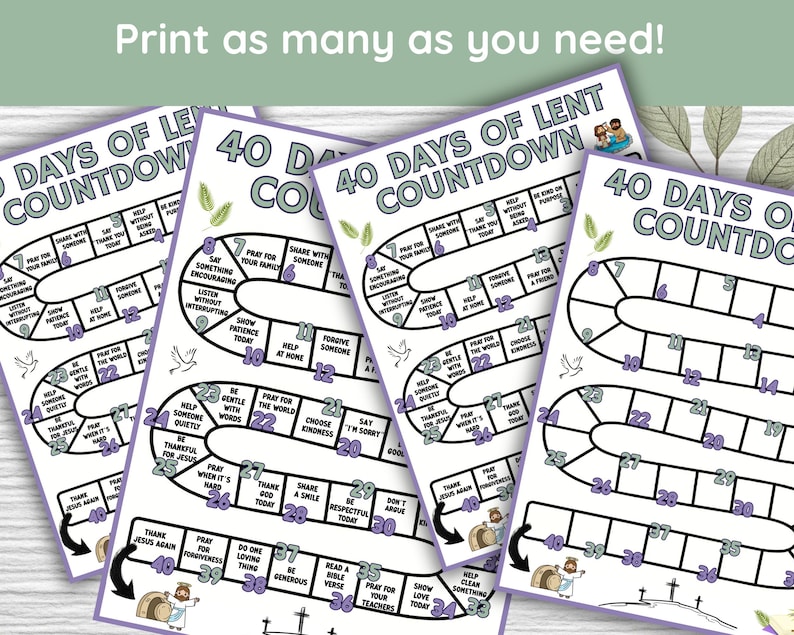 40 Days of Lent Countdown Calendar, Printable Lenten Activities for ...