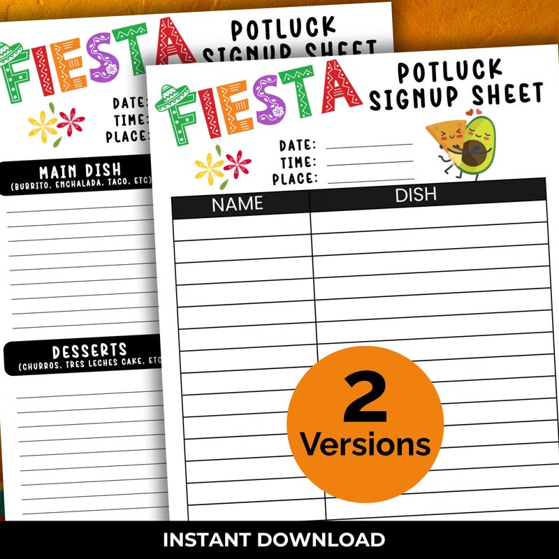 Mexican Potluck Sign up Sheet - Etsy