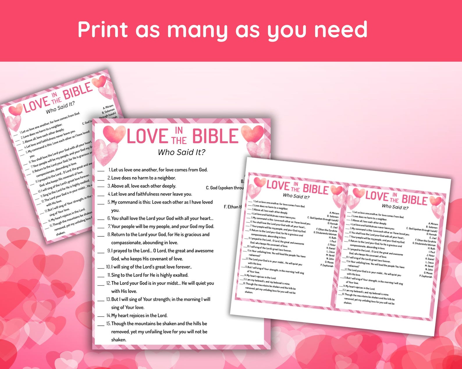 Christians Valentine Trivia Game, Valentines Bible Matching Game, Bible ...