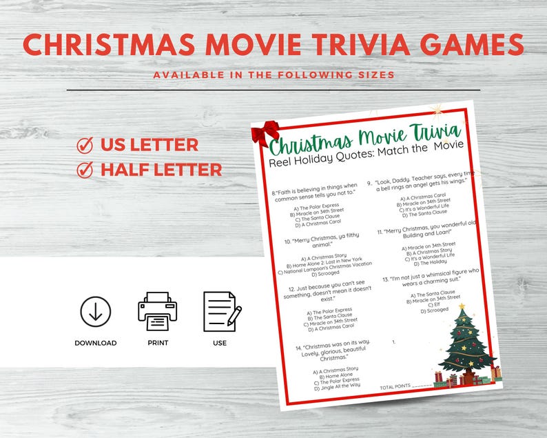 Christmas Movie Trivia Game, Holiday Movie Trivia Games, Christmas ...