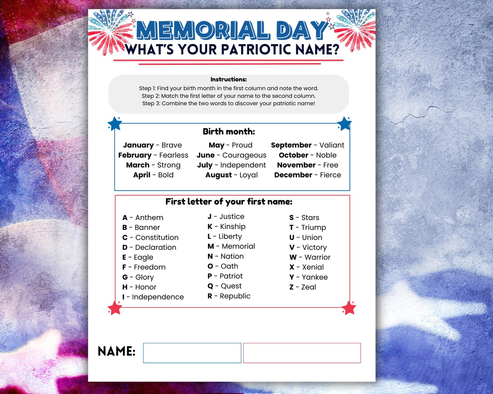 Memorial Day Games, Memorial Day Activity for Kids, Memorial Day BBQ ...