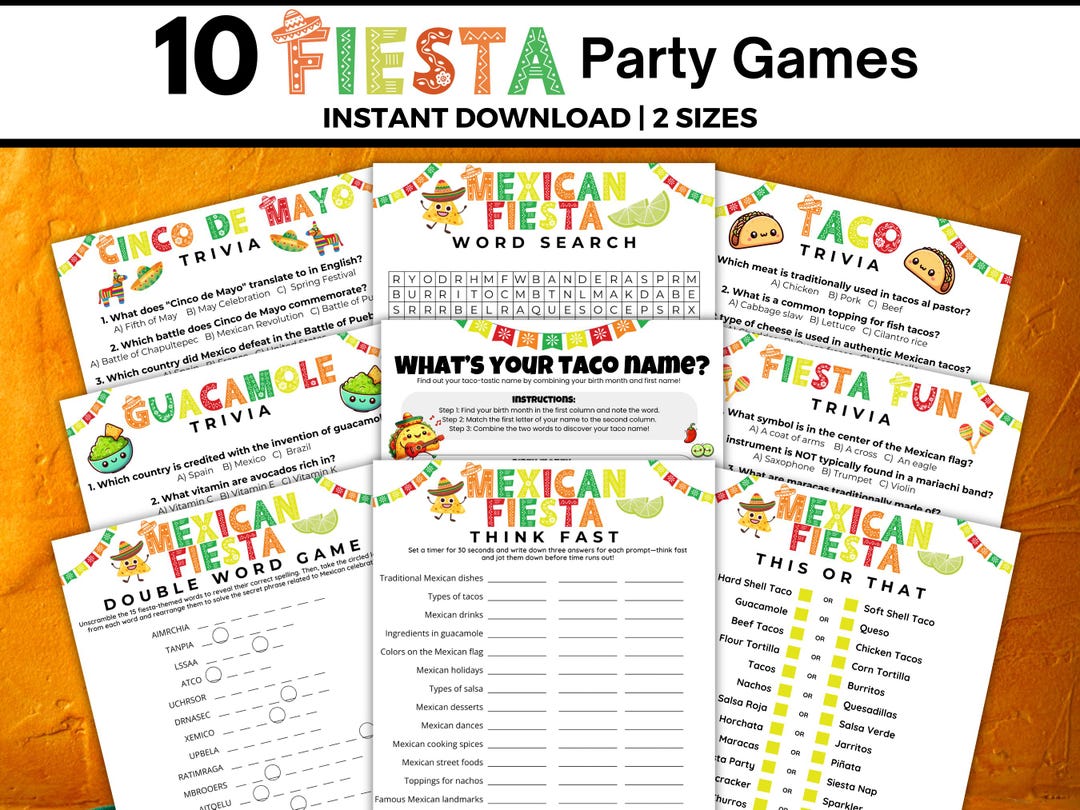 Mexican Fiesta Party Game Bundle, Cinco De Mayo Party Games, Mexican ...
