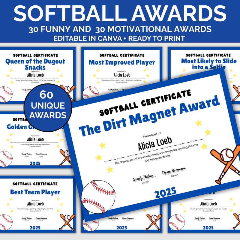 Softball Award Template - Etsy