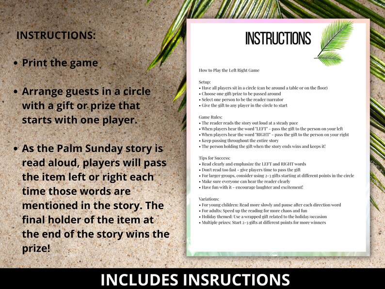 Palm Sunday Left Right Game, Palm Sunday Activity, Christian Right Left ...