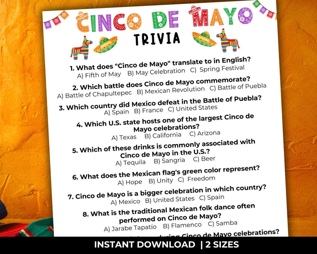Cinco De Mayo Trivia, Mexican Fiesta Party Games, Cinco De Mayo Games ...