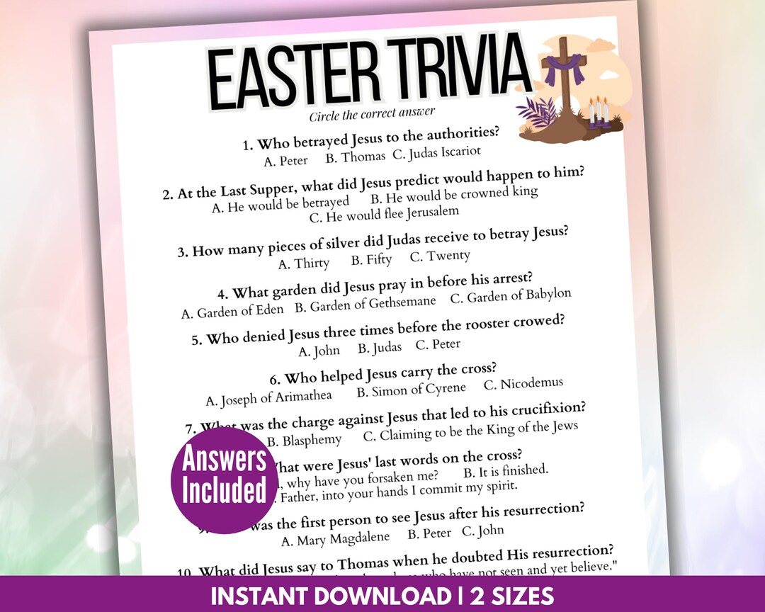 Easter Trivia Game, Easter Quiz, Christian Easter Trivia, Easter Trivia ...