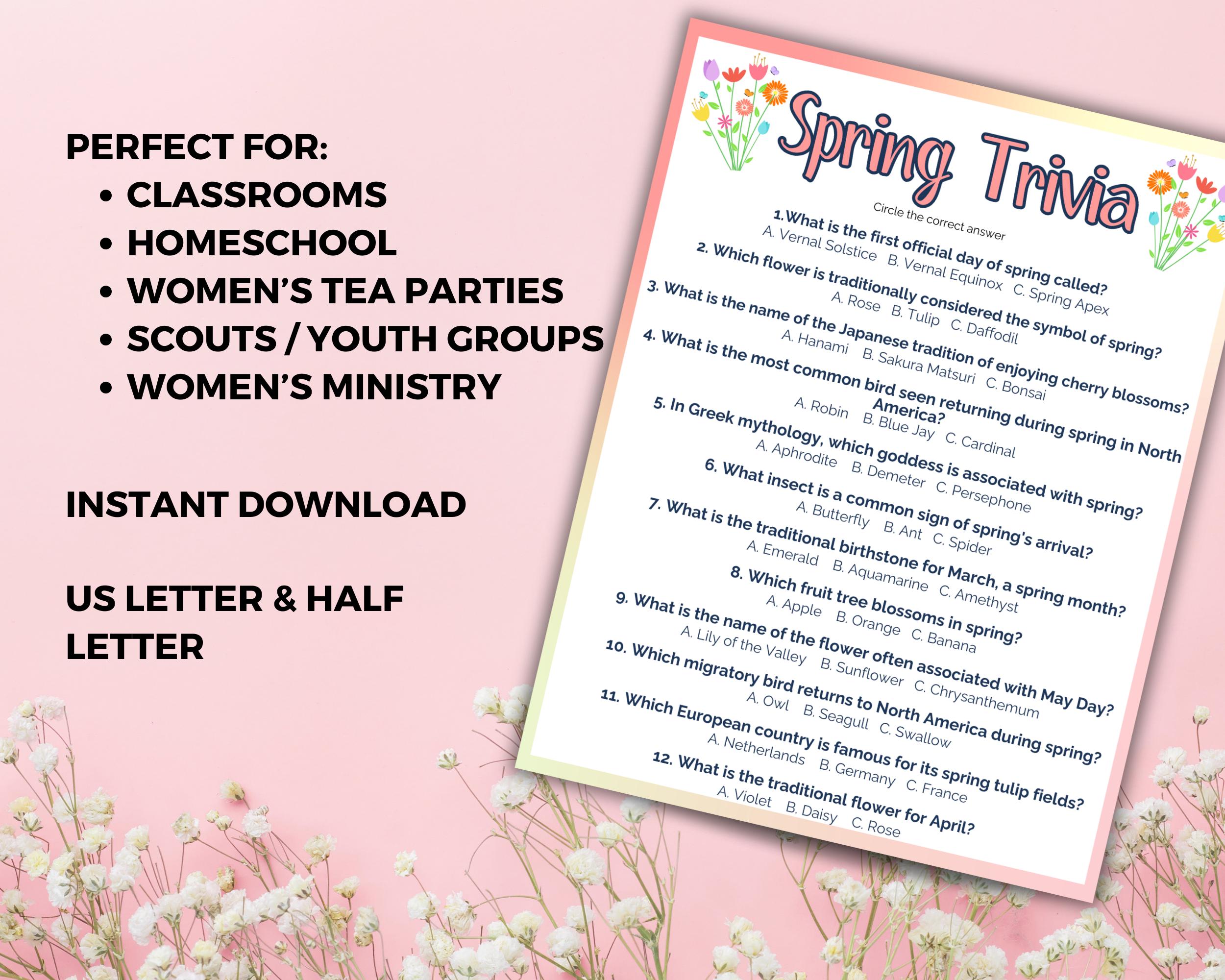 Spring Trivia, Spring Quiz, Garden Party Games, Spring Party Game ...