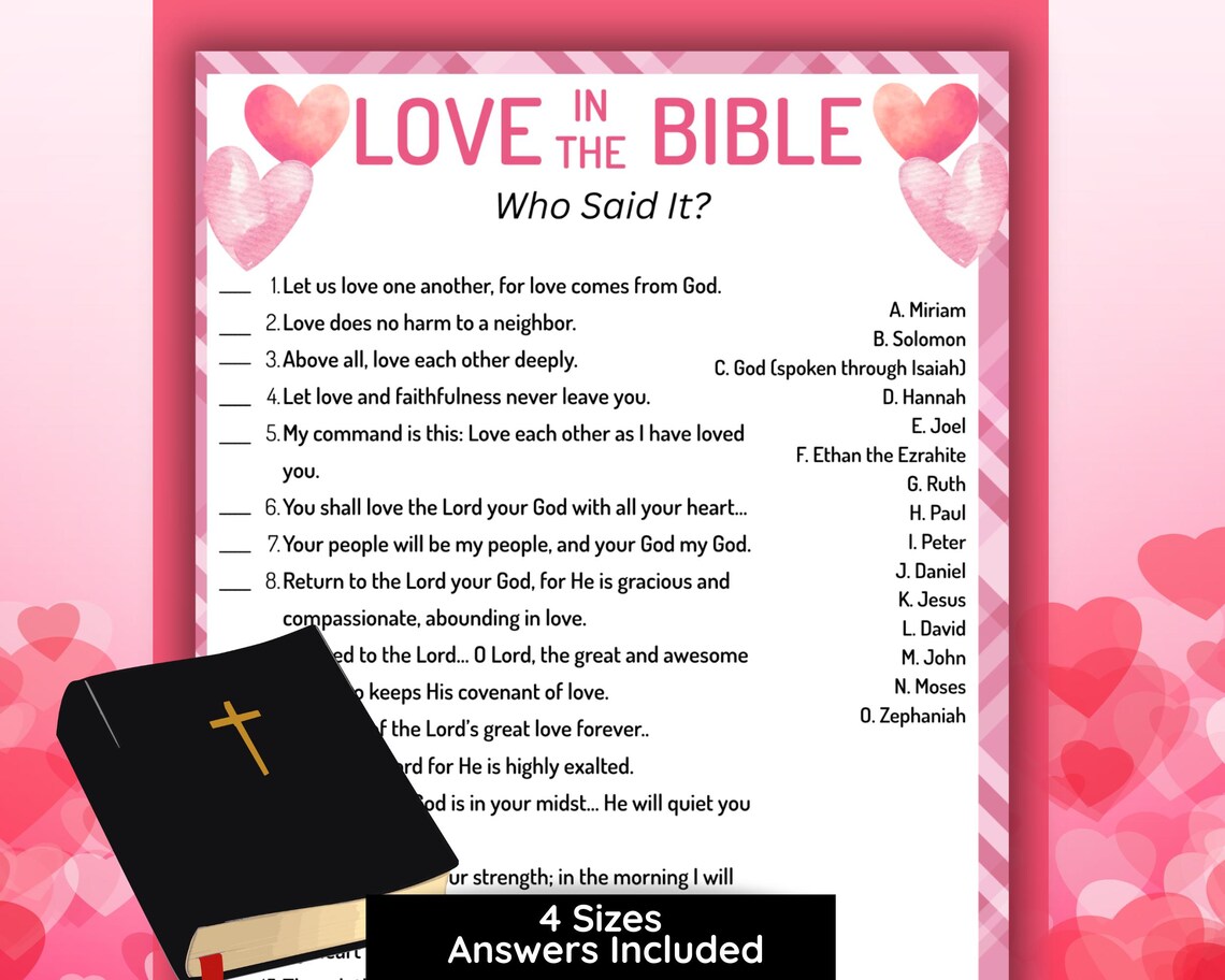 Christians Valentine Trivia Game, Valentines Bible Matching Game, Bible ...