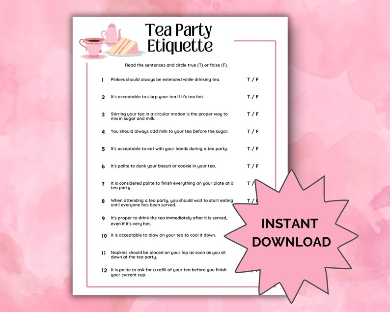 Tea Party Etiquette Games, Tea Party Games Printable, Tea Party Games ...