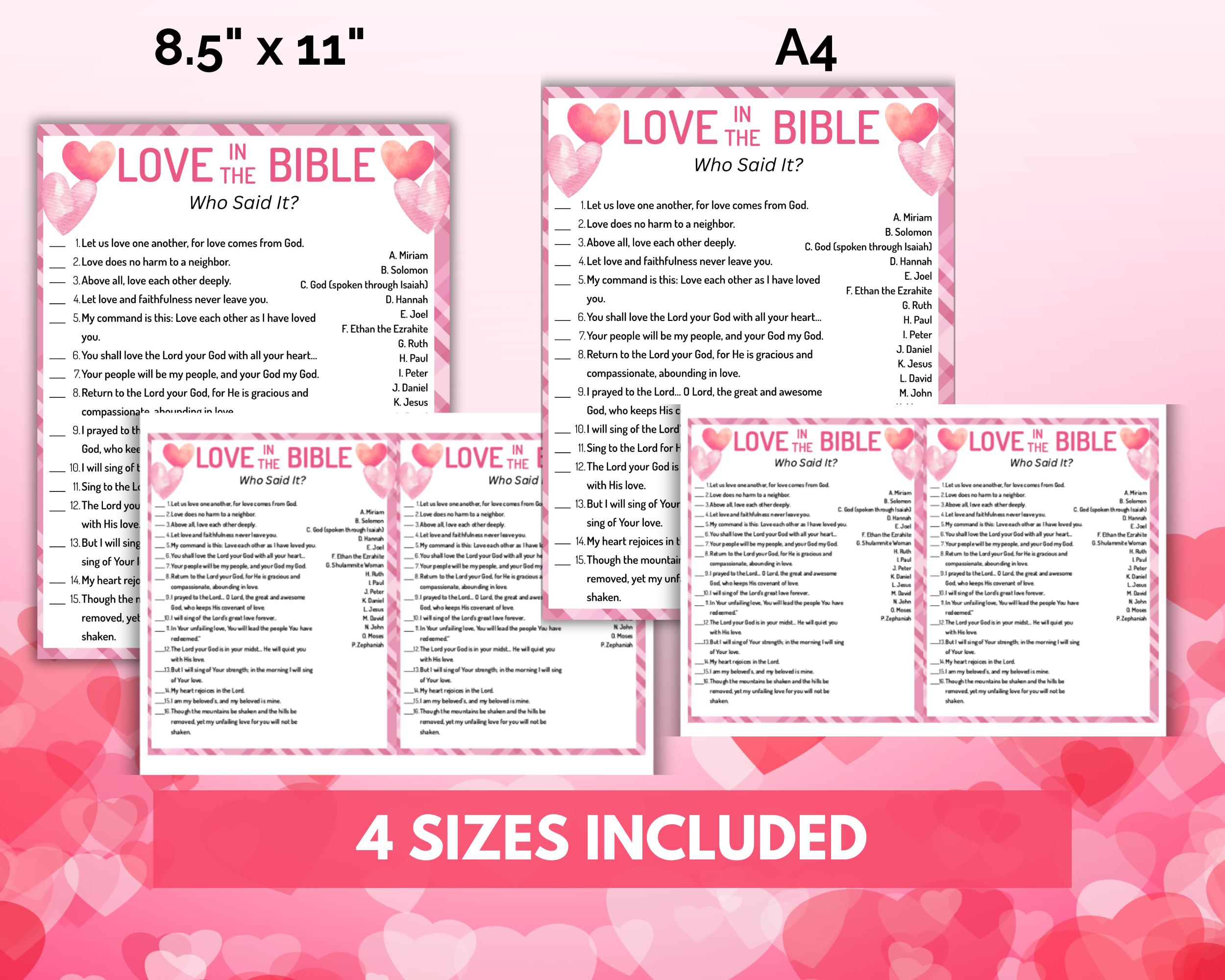 Christians Valentine Trivia Game, Valentines Bible Matching Game, Bible Verses About Love ...