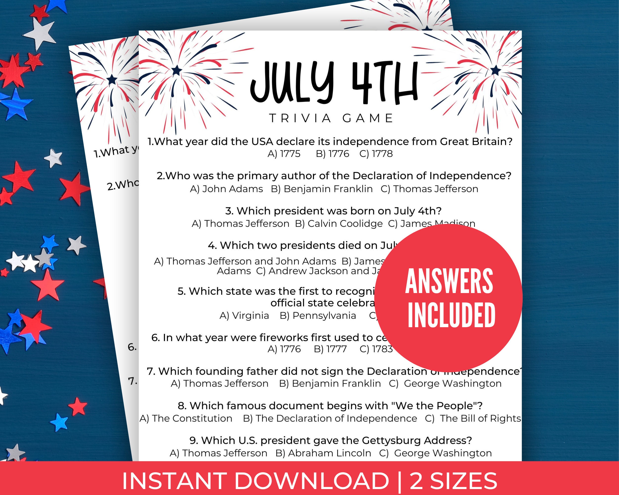 4th of July Trivia Printable | 4th of July Trivia Games | 4th July ...