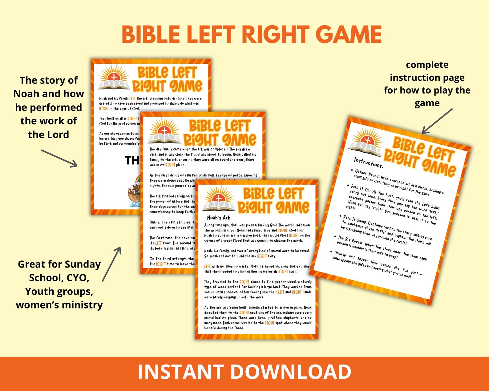 Left and Right Bible Game, Bible Left Right Game, Church Left Right ...