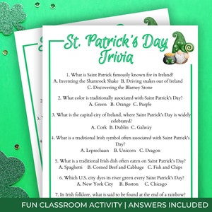 St. Patrick's Day Trivia for Kids Kids St. Patricks Day Printable ...