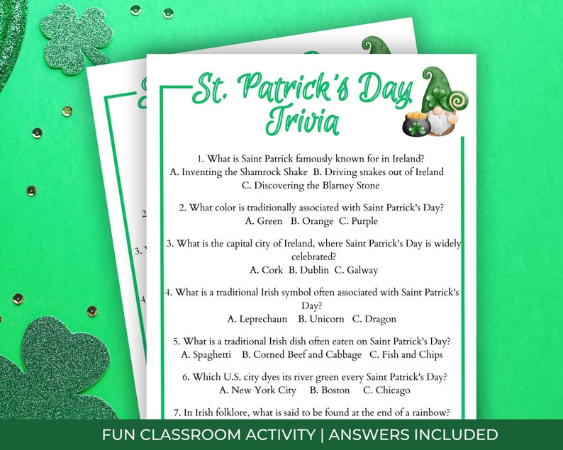 St. Patrick's Day Trivia for Kids Kids St. Patricks Day Printable ...