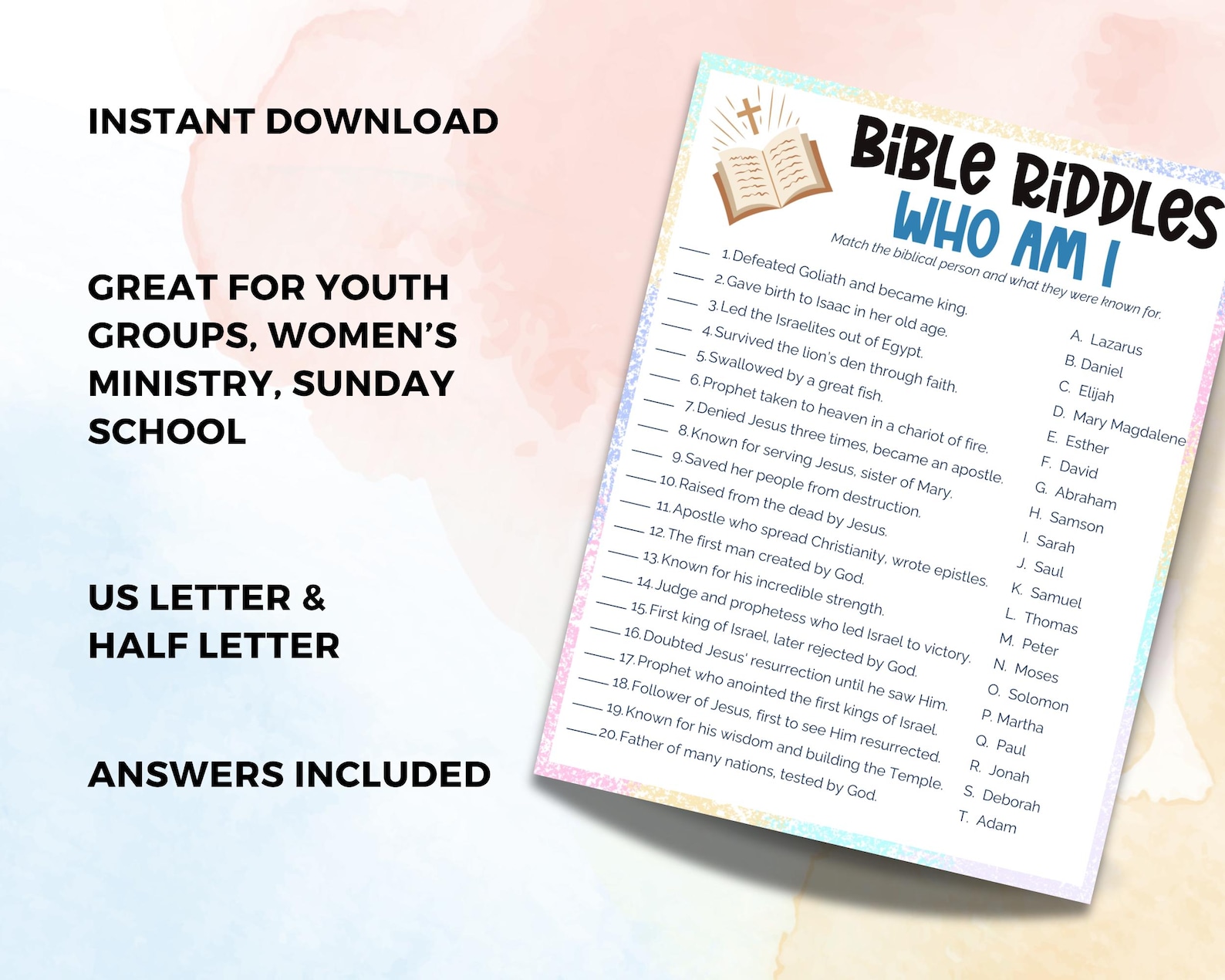 Bible Riddles Who Am I Bible Game, Bible Trivia, Biblical Characters ...
