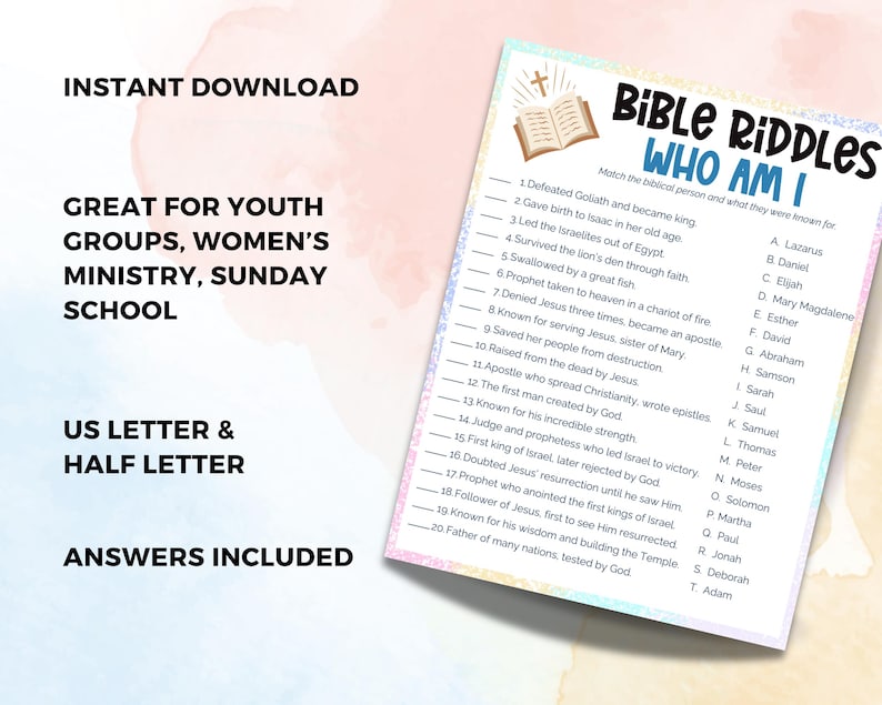 Bible Riddles Who Am I Bible Game, Bible Trivia, Biblical Characters ...