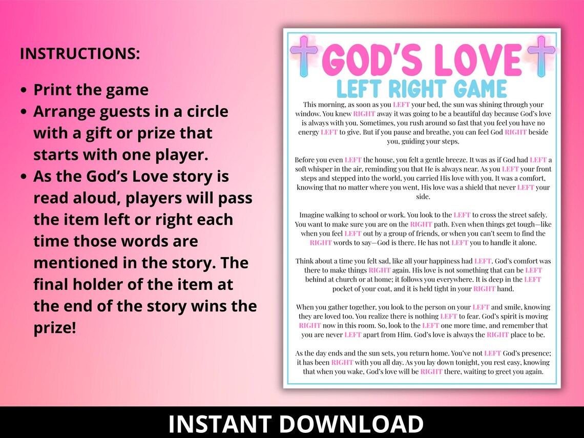 Gods Love Game, Christian Left Right Game, Bible Left Right Gift Swap ...