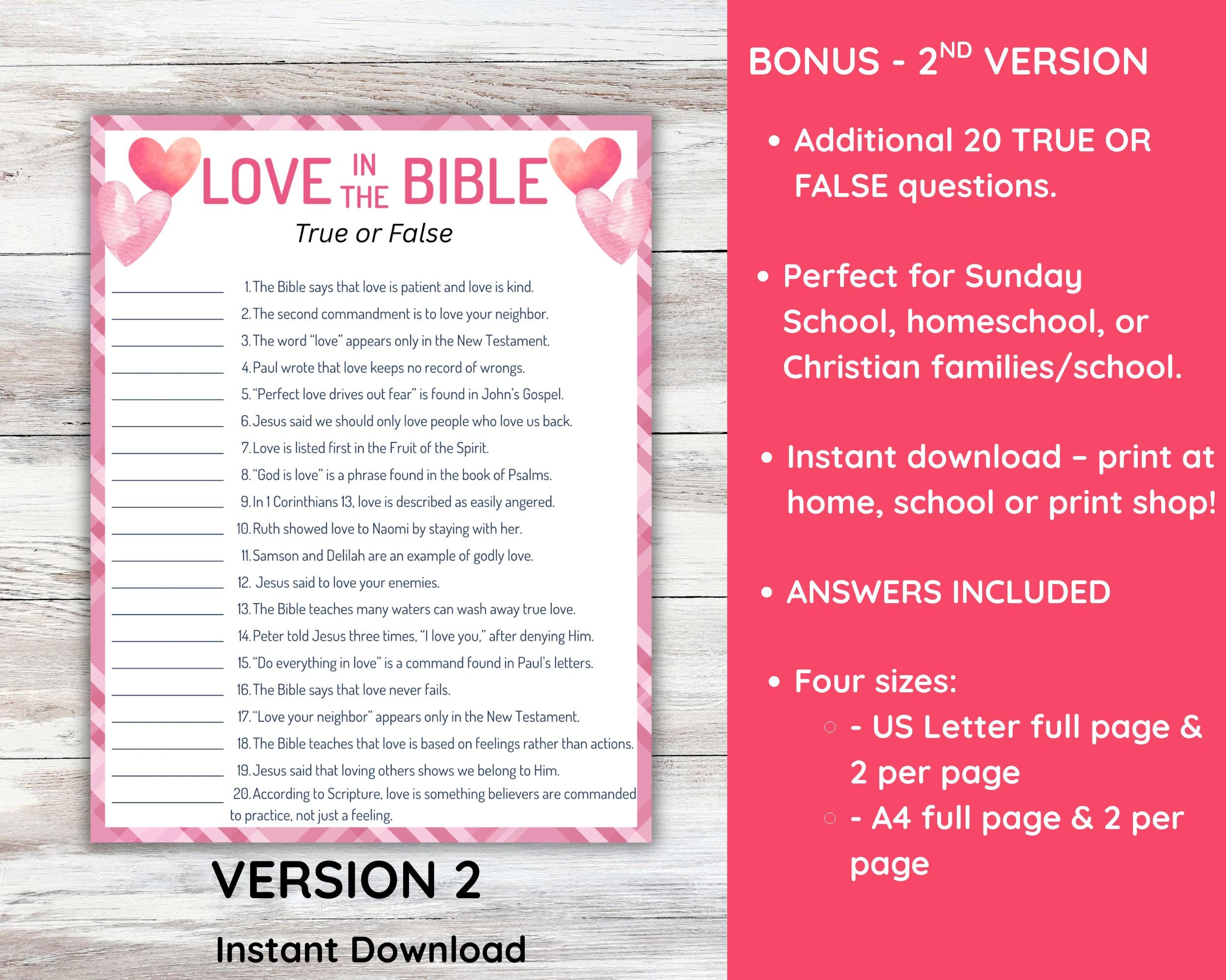 Valentine's Day Christian Trivia Game, Valentines Bible Trivia, Gods ...