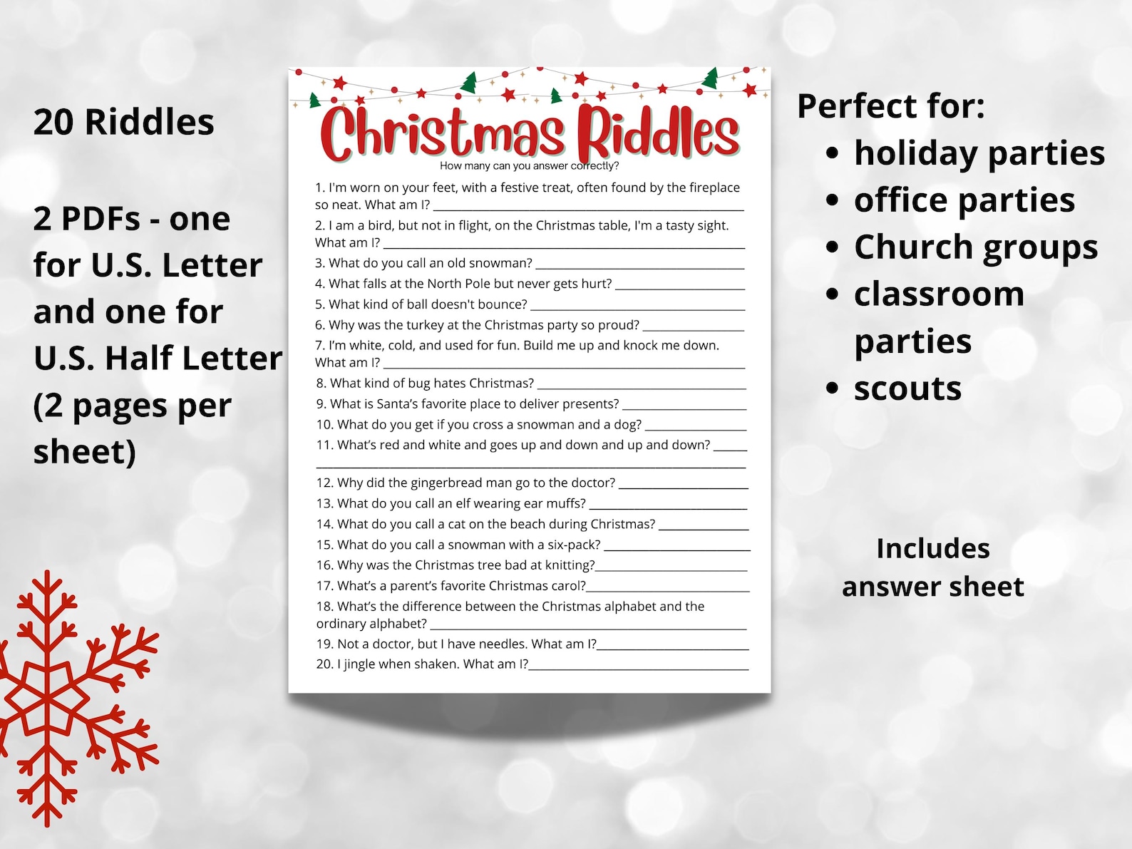 Christmas Riddles Who Am I, Printable Christmas Party Game, Kids ...