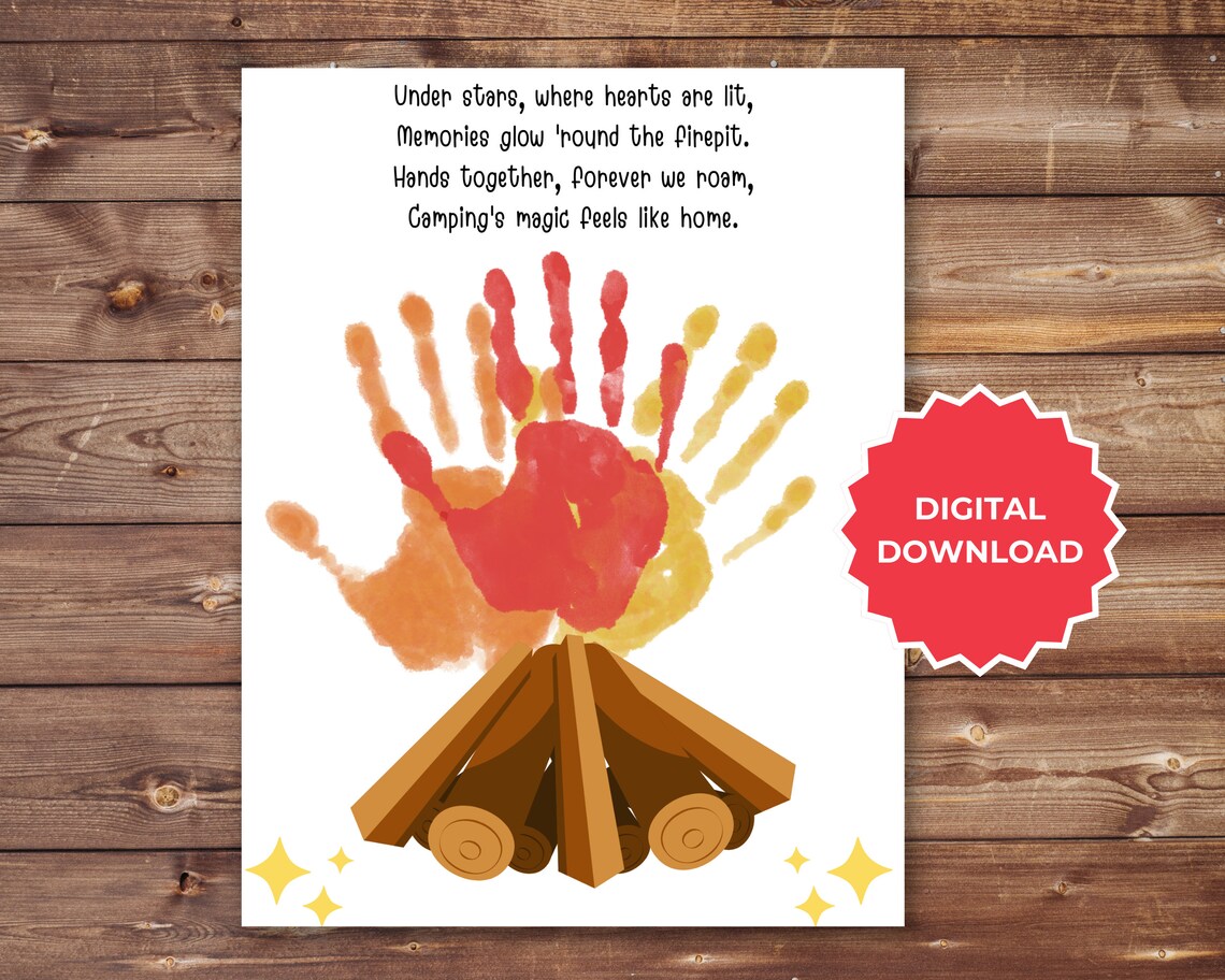 Campfire Handprint Printable | Camping Handprint Art | Campfire Art ...