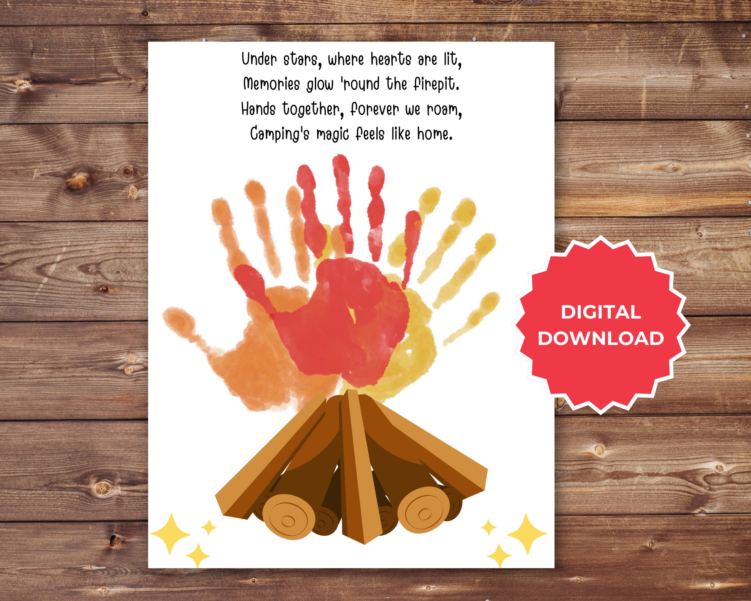 Campfire Handprint Printable | Camping Handprint Art | Campfire Art ...
