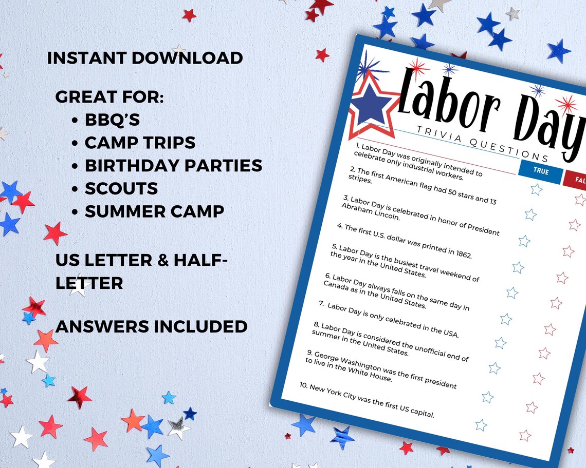 Labor Day Trivia Printable, Labor Day Activity, Labor Day Game ...