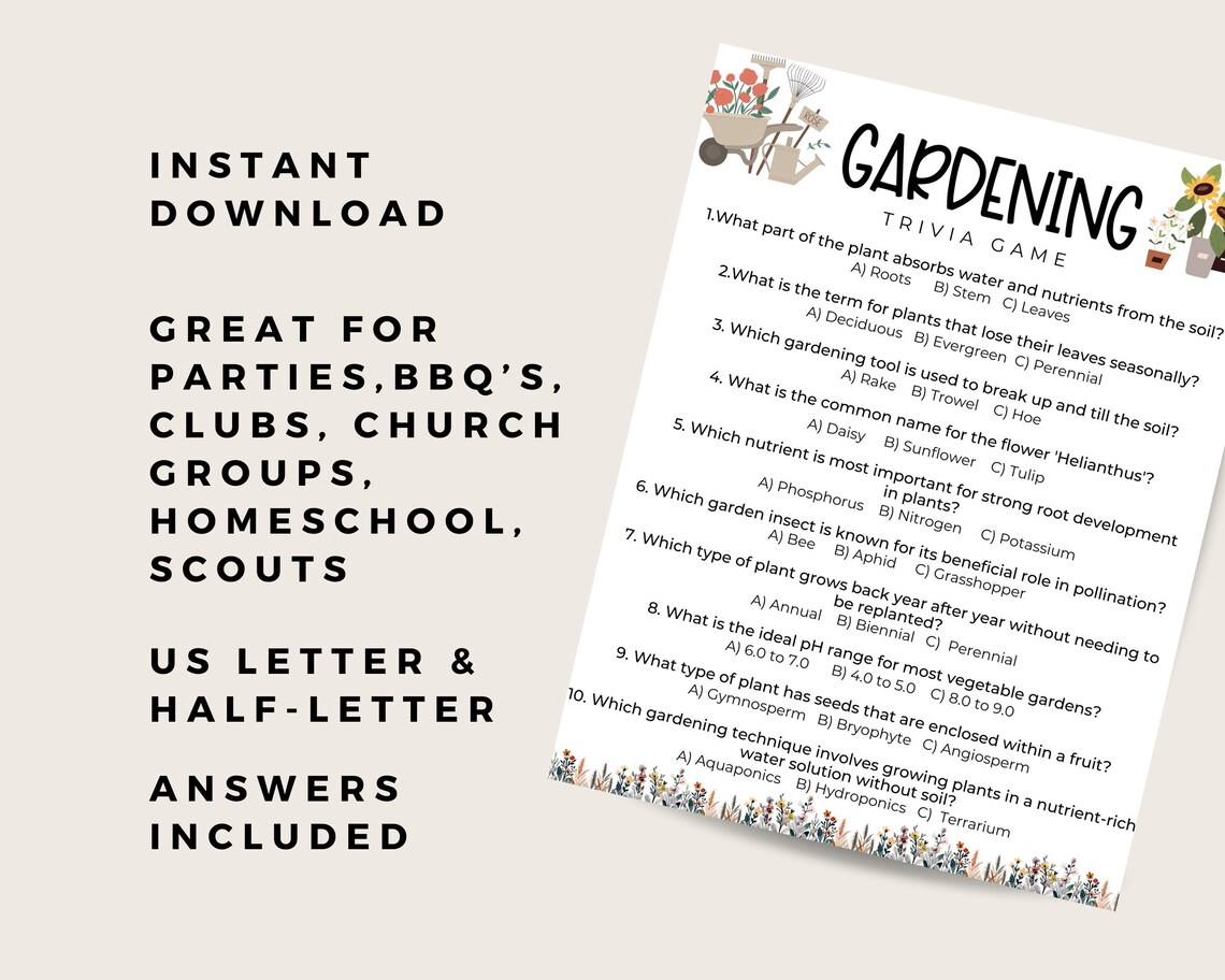 Gardening Trivia Game Printable | Gardening Trivia | Gardening Trivia ...
