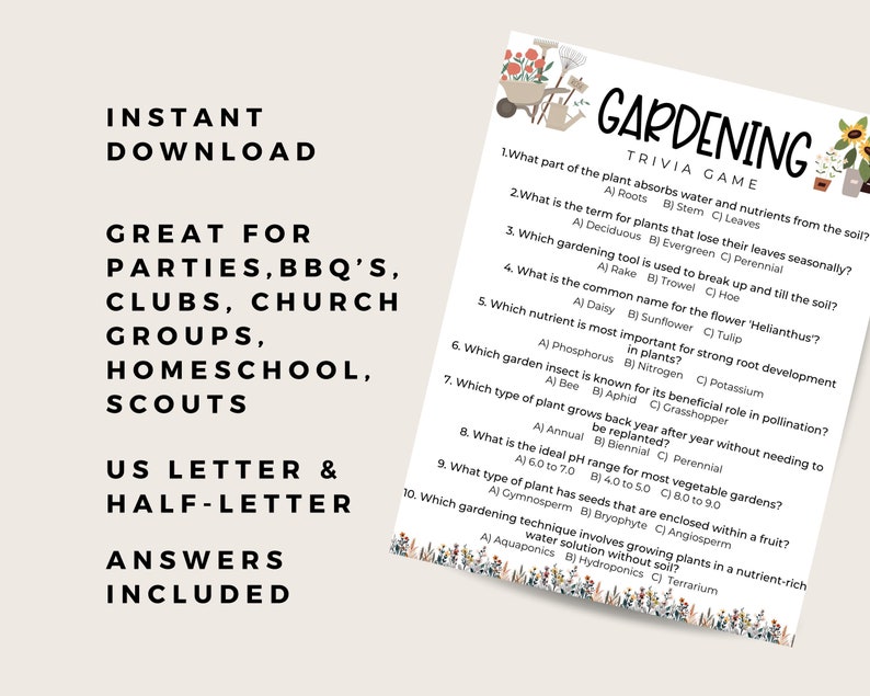 Gardening Trivia Game Printable | Gardening Trivia | Gardening Trivia ...