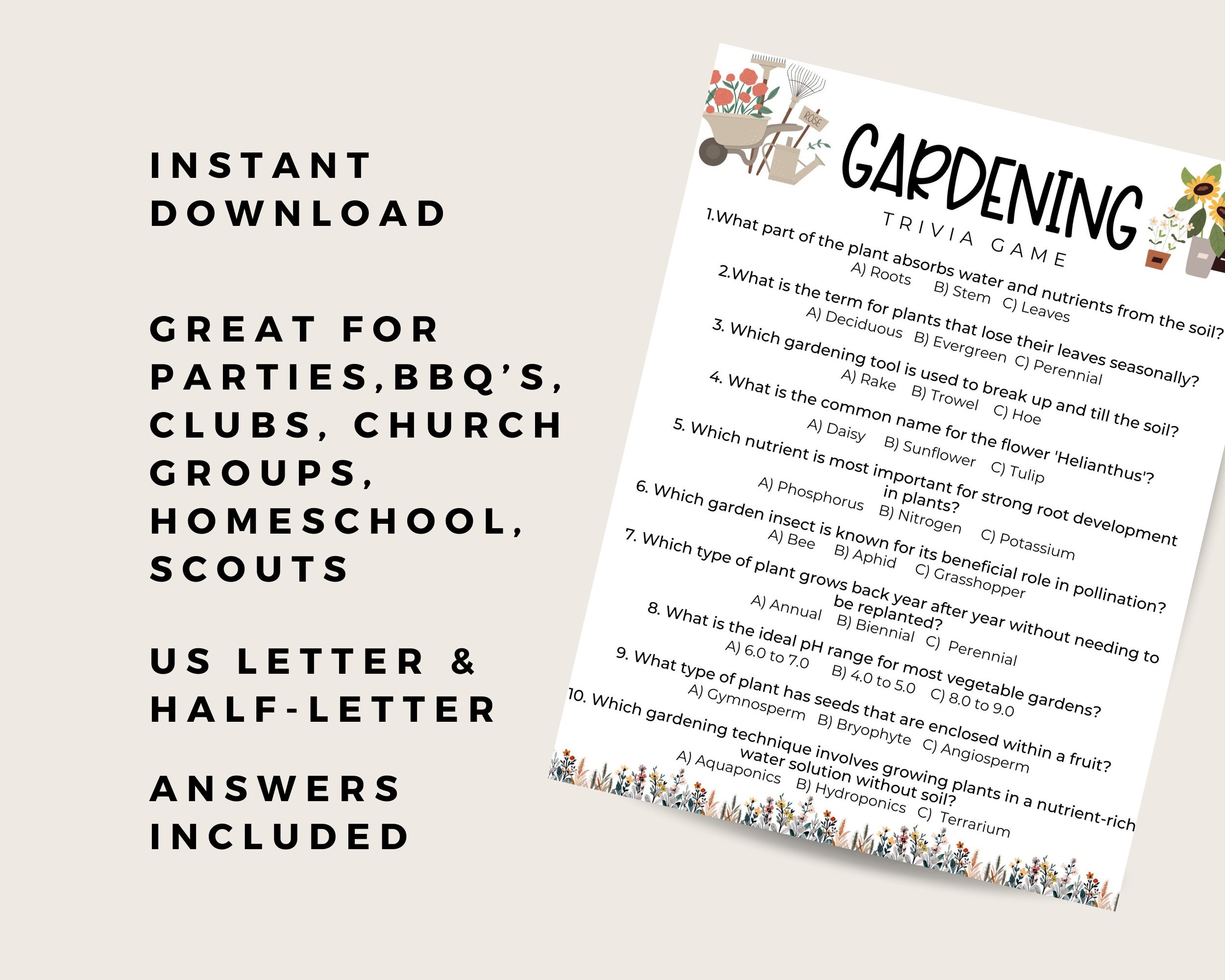 Gardening Trivia Game Printable | Gardening Trivia | Gardening Trivia ...