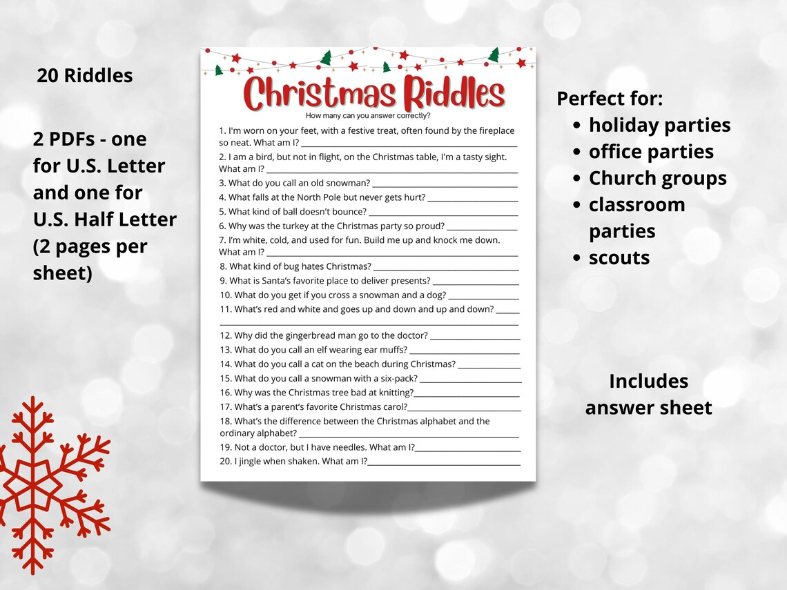 Christmas Riddles Who Am I, Printable Christmas Party Game, Kids ...