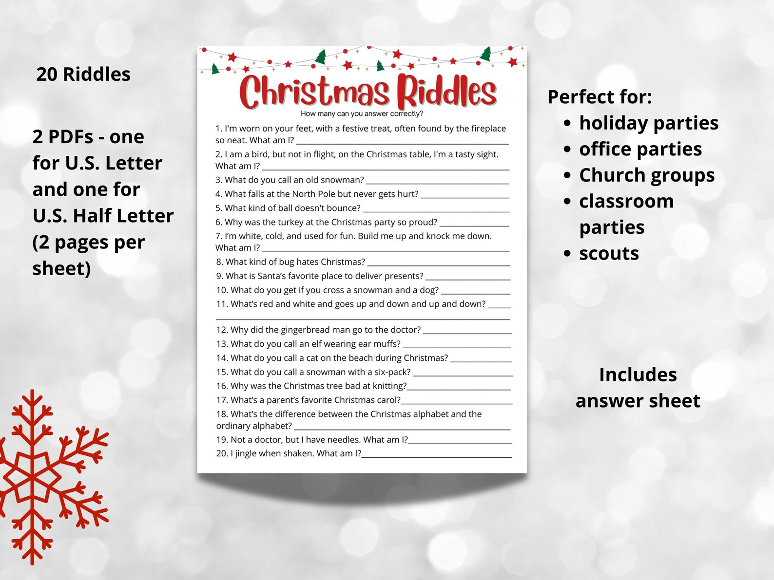 Christmas Riddles Who Am I, Printable Christmas Party Game, Kids ...