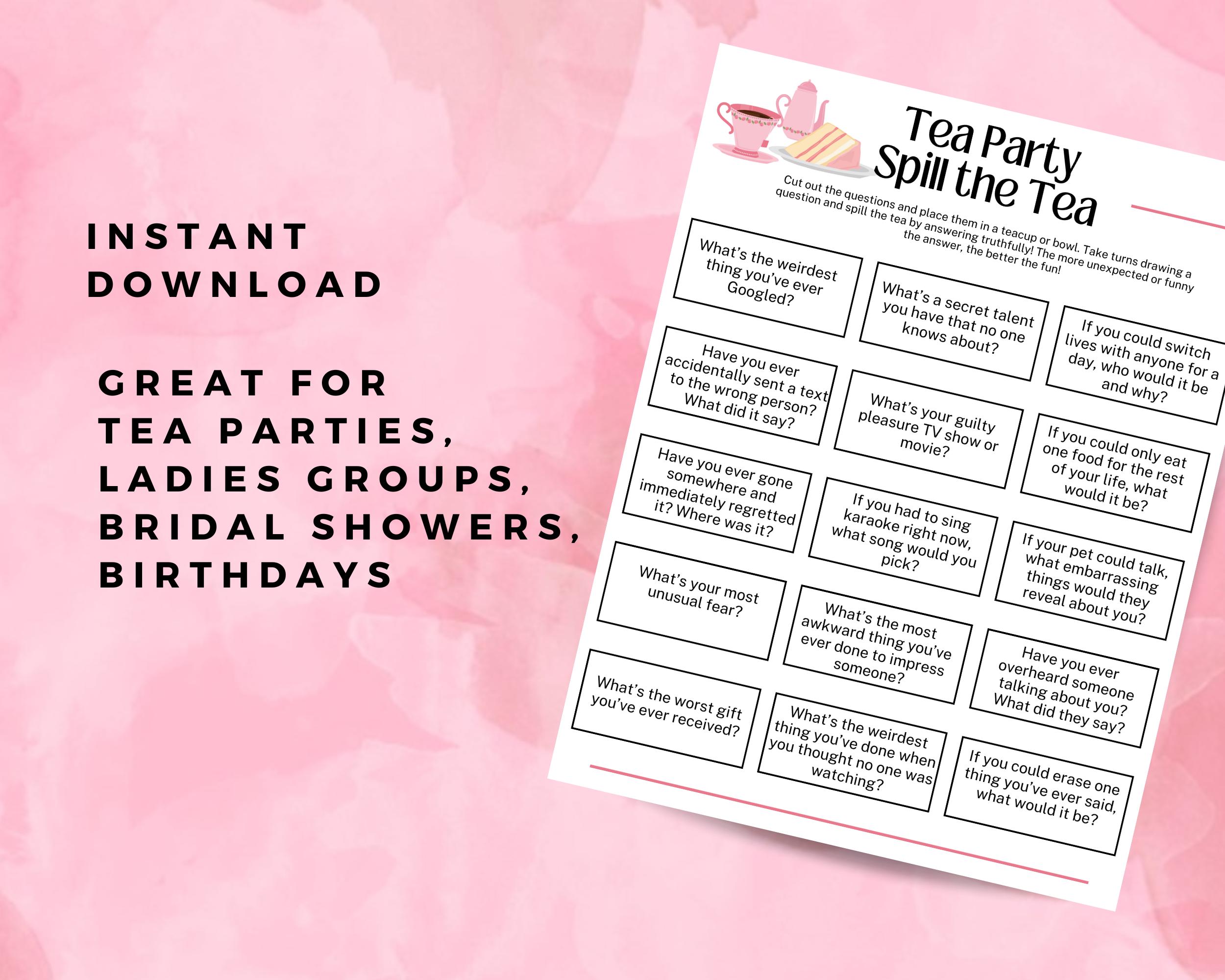 Spill the Tea Game, Ladies Tea Party Games, Tea Party Activities ...