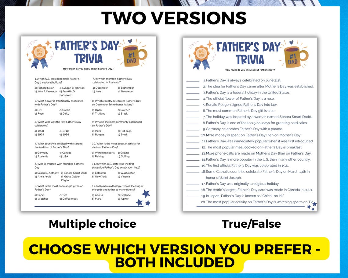 Fathers Day Trivia, Fathers Day Quiz, June 2025, Printable Fathers Day ...