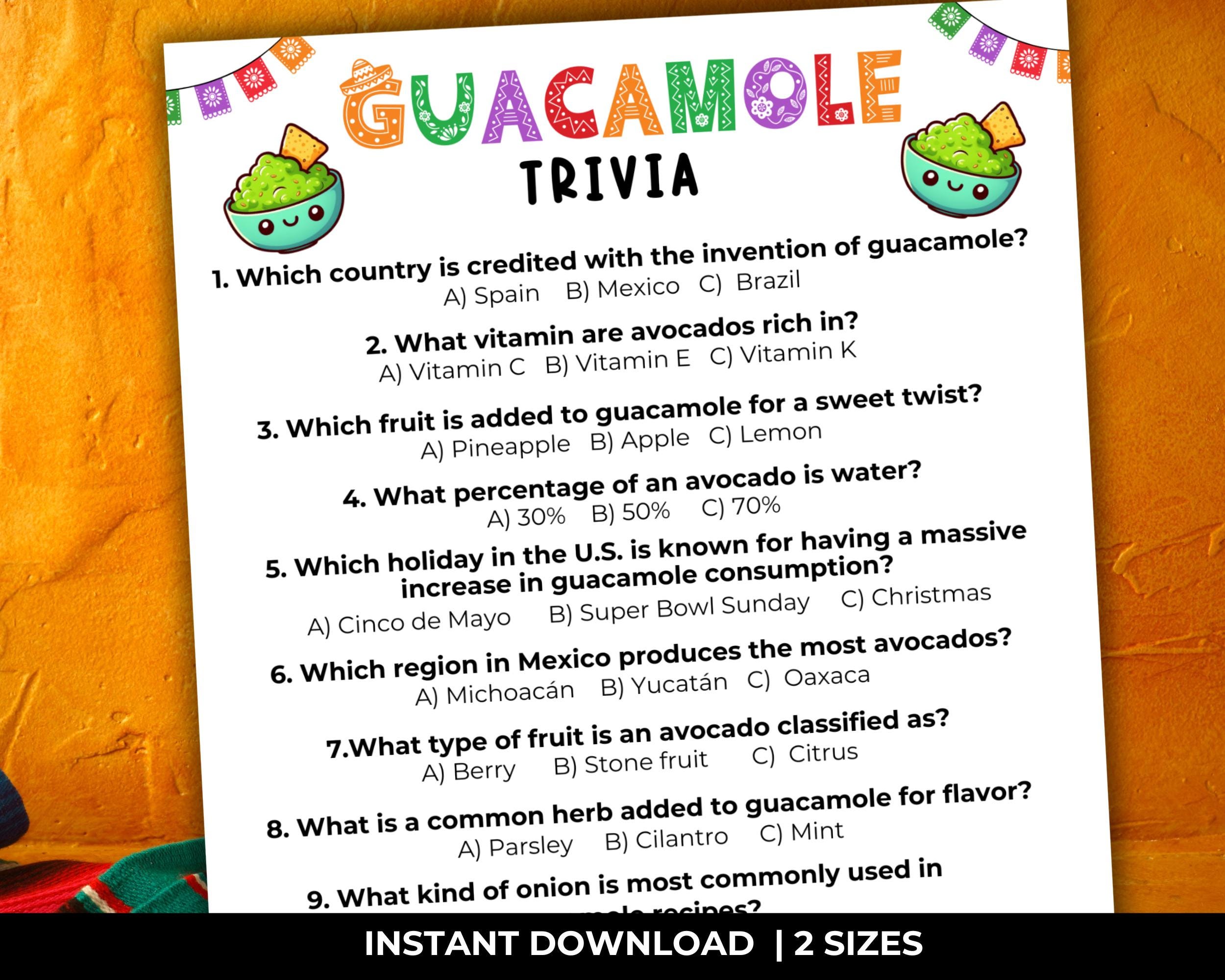 Mexican Food Trivia, Mexican Fiesta Trivia Games, Taco Party Games ...
