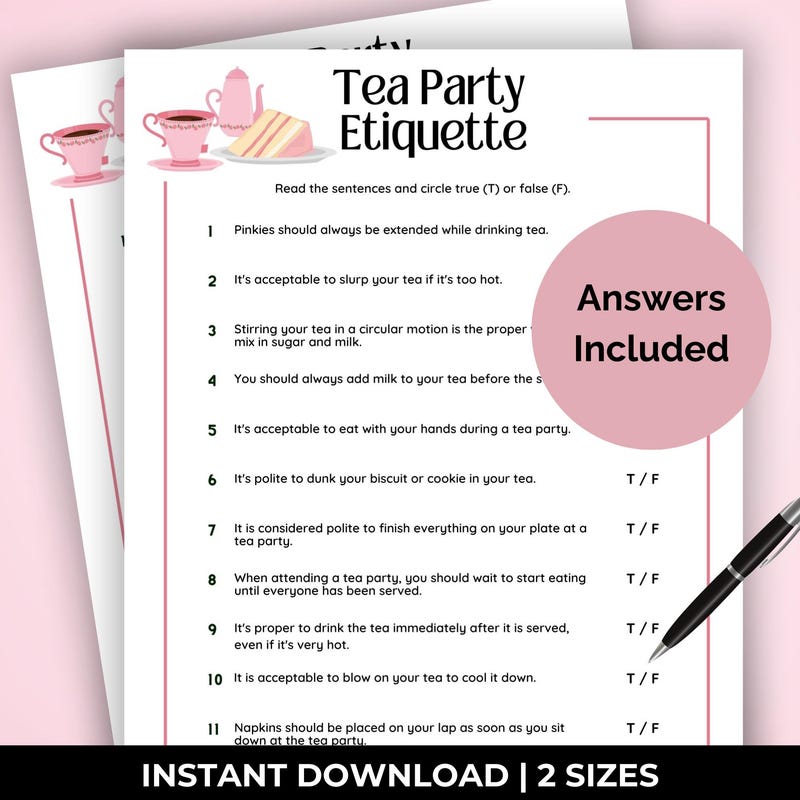 Tea Party Etiquette Game - Etsy