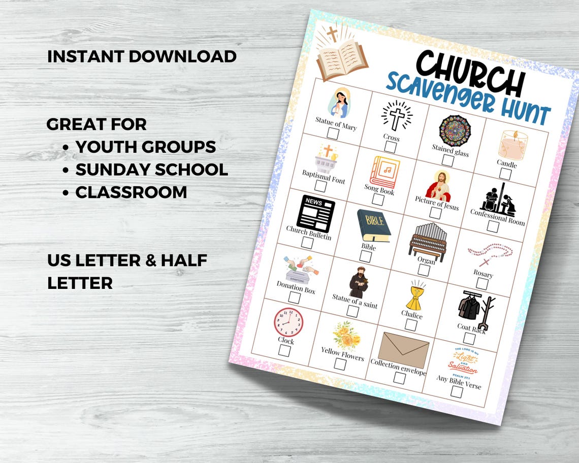 Church Scavenger Hunt Printable, Church Scavenger Hunt for Kids ...