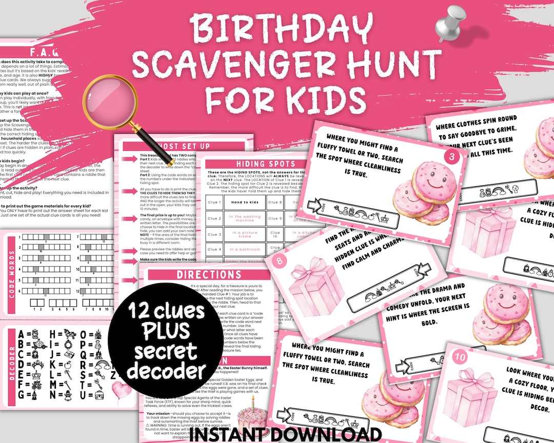 10 Year Old Birthday Scavenger Hunt, Birthday Scavenger Hunt for Kids ...