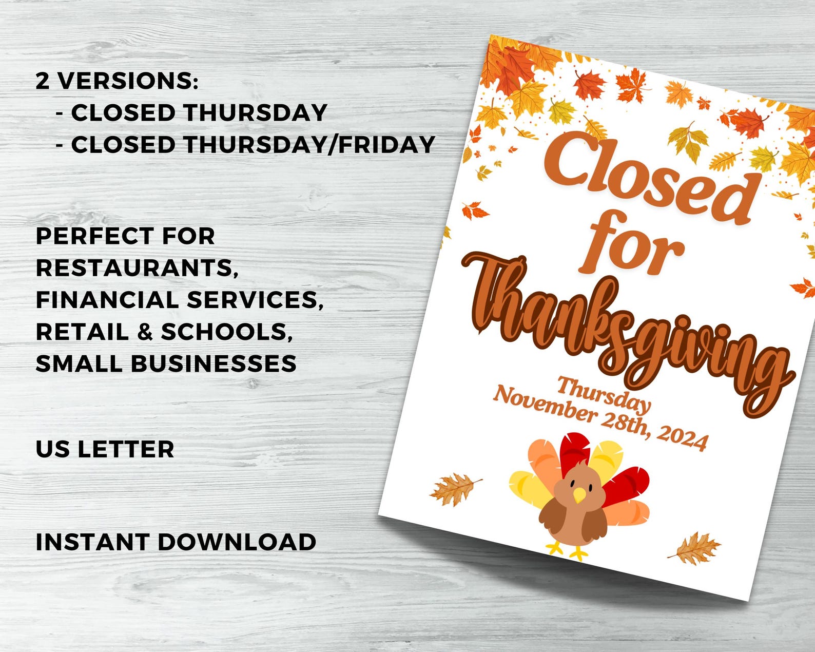 Closed for Thanksgiving Sign | Thanksgiving Day Store Closed Sign ...