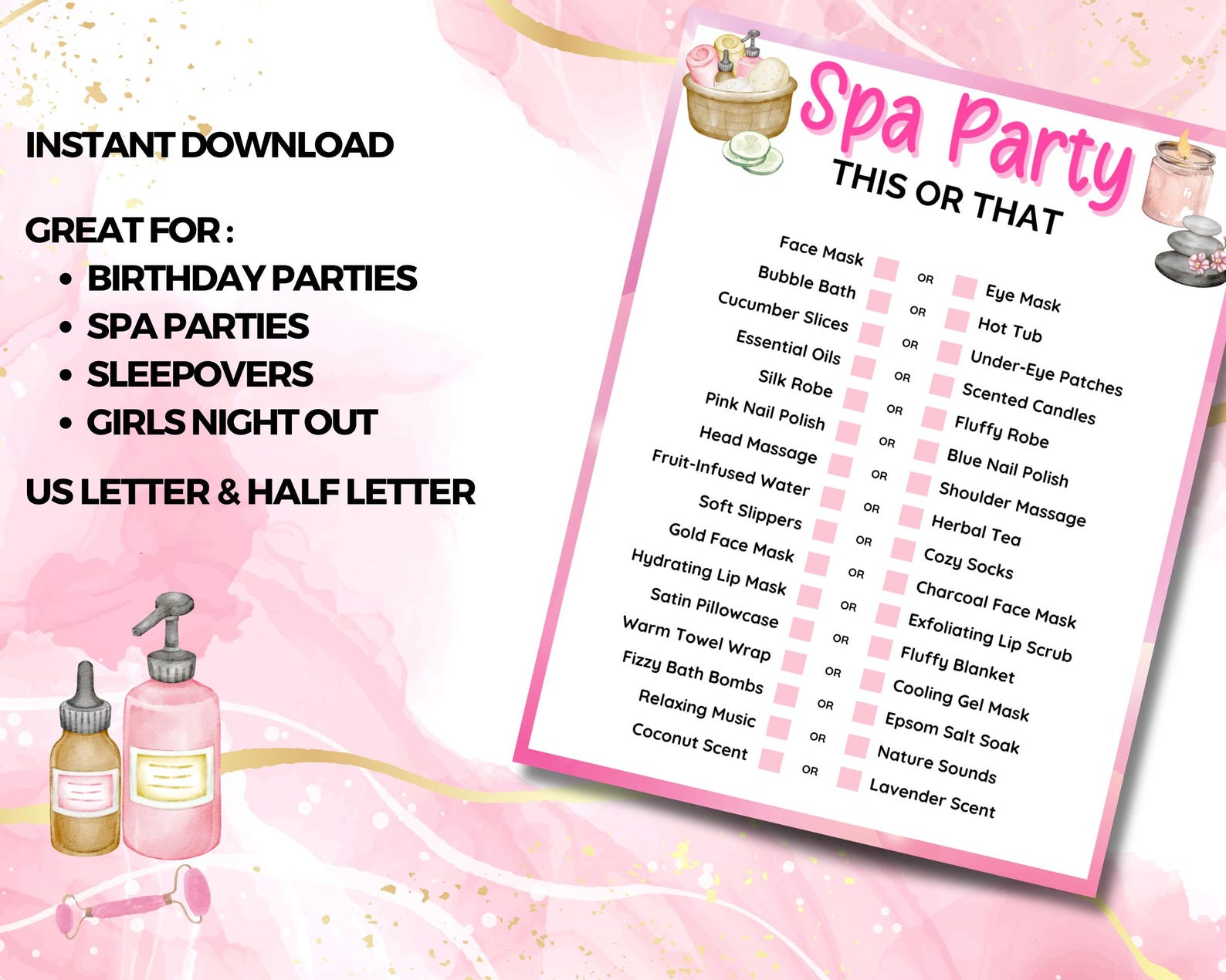 Spa Party Printable Activity, Spa Party Party Games, Spa Party Games ...