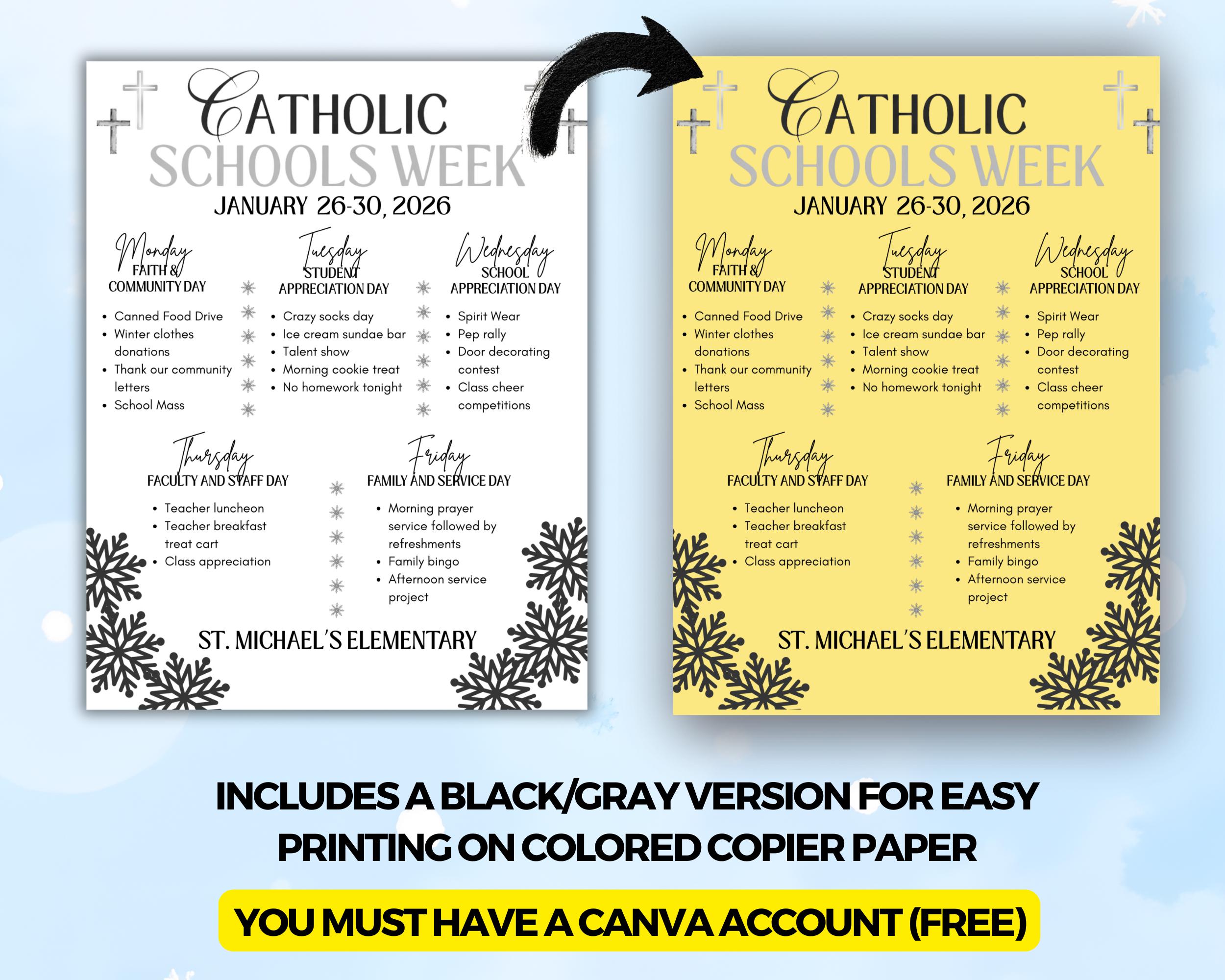 Catholic Schools Week Template, Editable Event Flyer, Printable Student ...