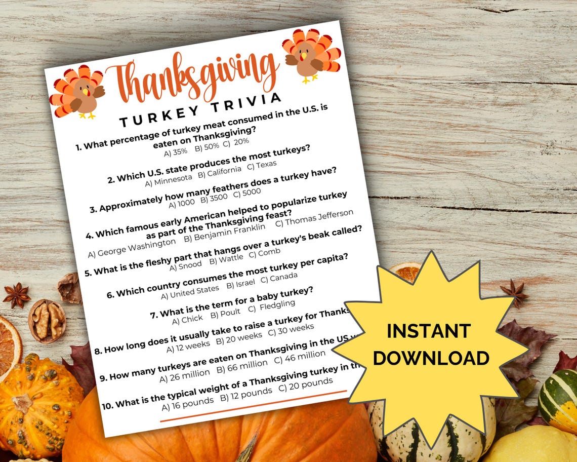 Thanksgiving Quiz, Thanksgiving Trivia Game, Turkey Trivia Game, Ladies ...