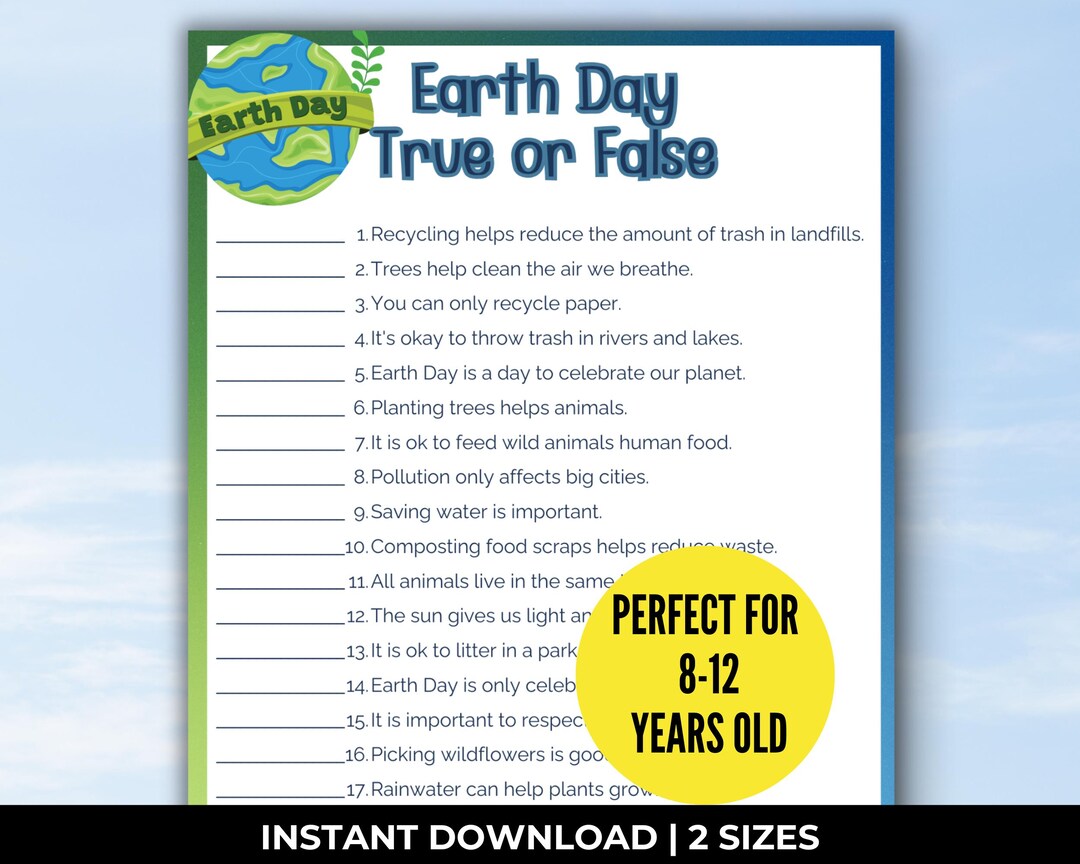 Earth Day Printable, Earth Day Quiz, Earth Day Trivia for Kids, Earth ...