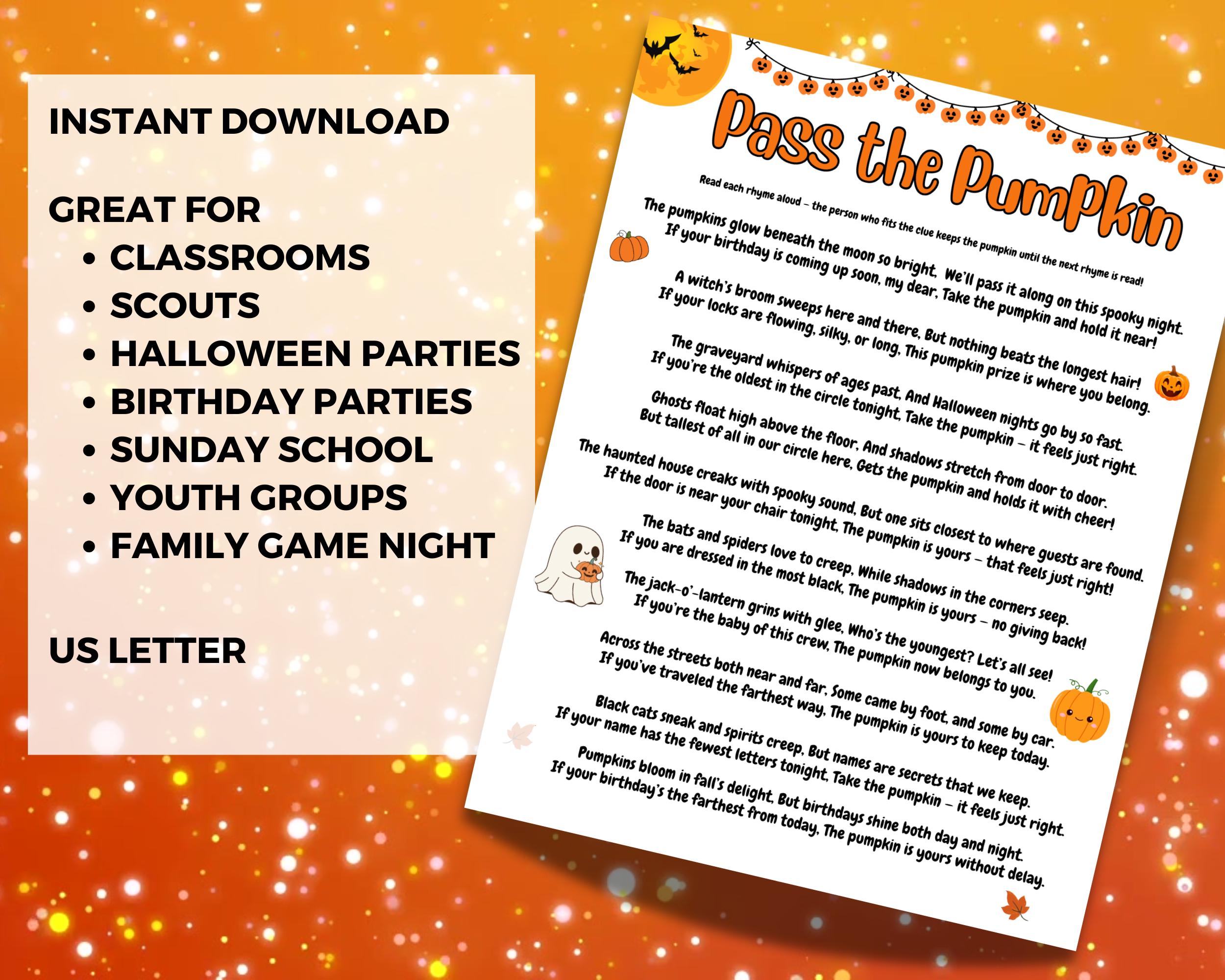 Pass the Pumpkin Game, Pass the Pumpkin Printable, Halloween Pass the ...