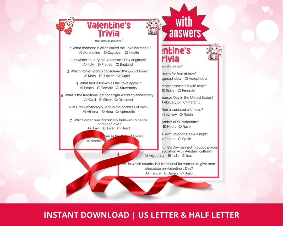 Valentines Day Trivia Game Adults Valentines Day Trivia Valentine